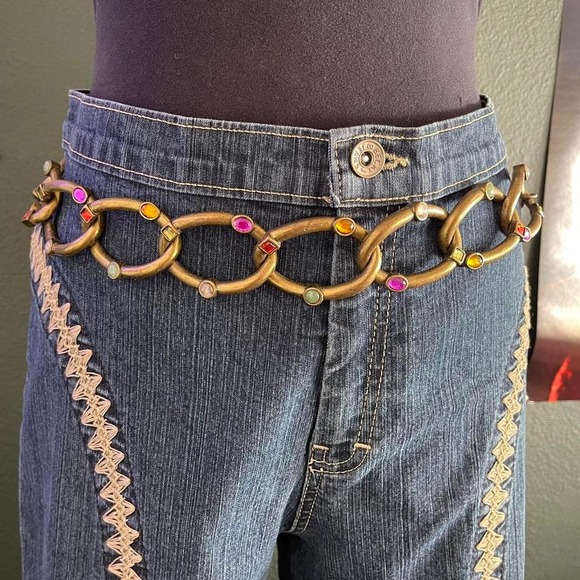 Accessories | Vintage Brass Colored Jeweled Chain Belt | Poshmark